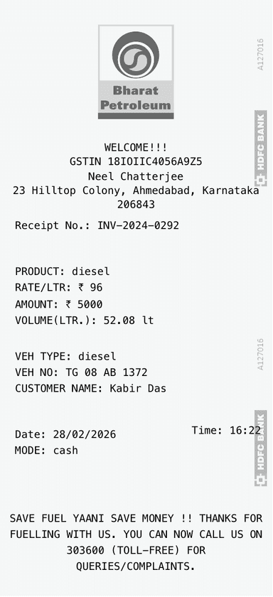 Fuel Bill Generator - Create Petrol Fuel Receipt PDF Online | Bill ...