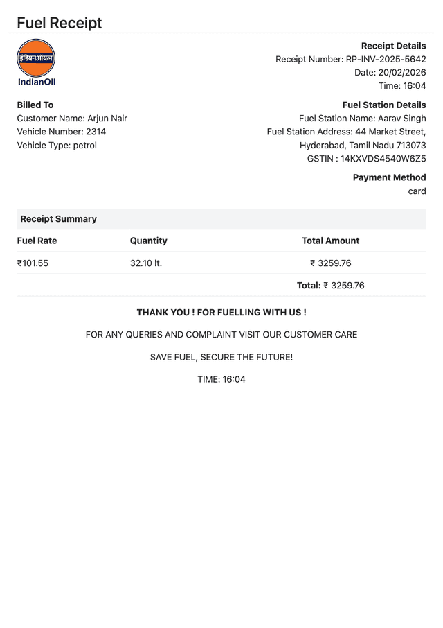 Fuel Bill Generator - Create Petrol Fuel Receipt PDF Online | Bill ...