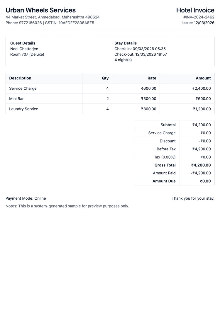 Hotel Bill Generator - Create Hotel Invoice Format Online for India ...