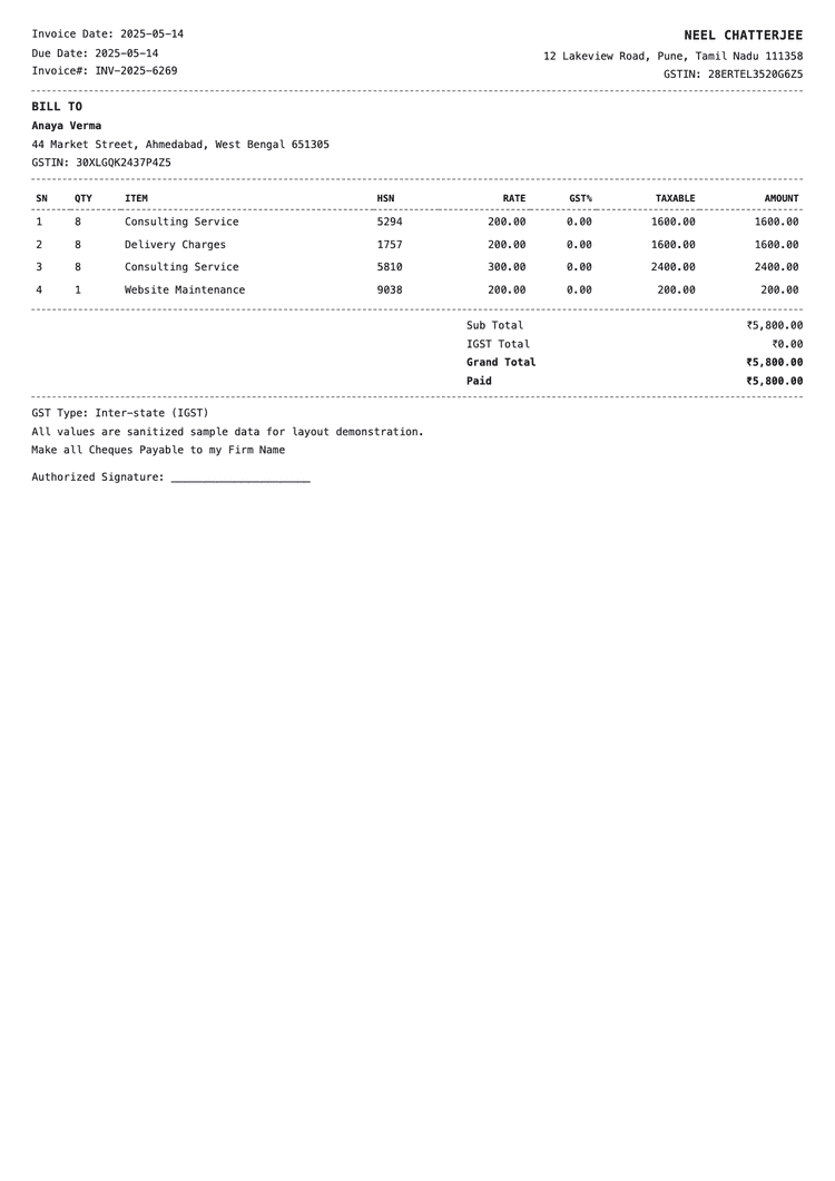Invoice Generator - Create GST Tax Invoice PDF Online | Bill Generator